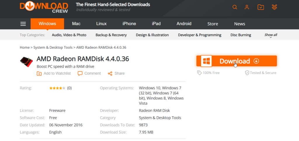 Download and Install AMD Radeon Ramdisk: Boost System Perforamnce