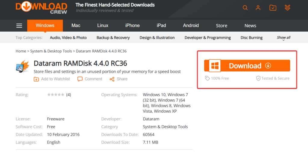How to Download and Install Dataram Ramdisk on Windows PC