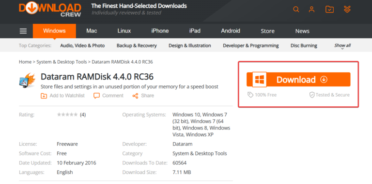 How to Download and Install Dataram Ramdisk on Windows PC
